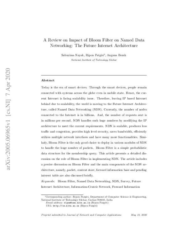 (PDF) A Review on Impact of Bloom Filter on Named Data Networking: The Future Internet Architecture
