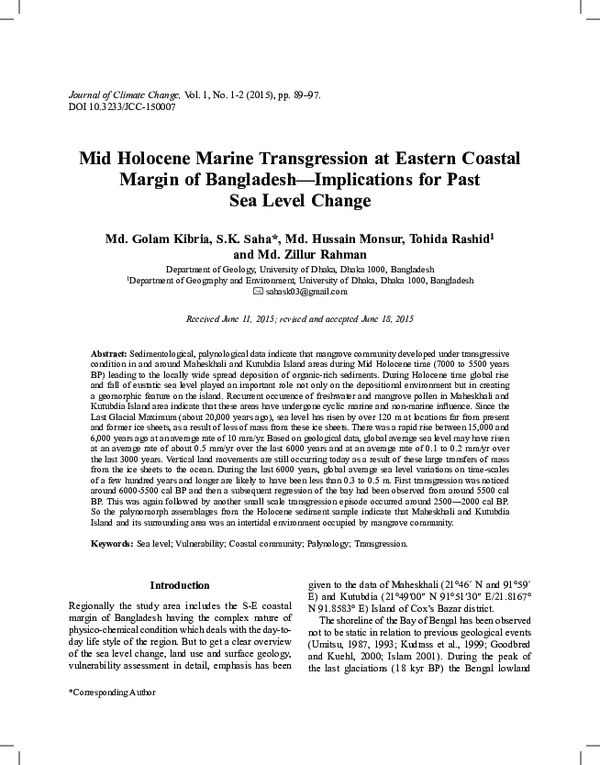 (PDF) Mid Holocene Marine Transgression at Eastern Coastal Margin of ...