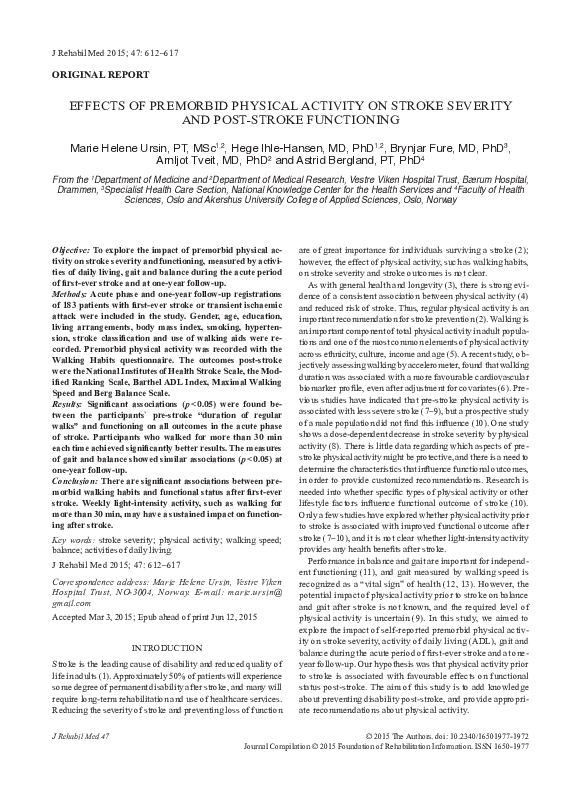 (PDF) Effects of premorbid physical activity on stroke severity and ...