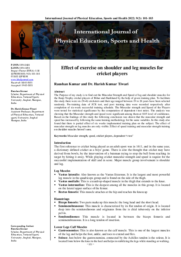 (PDF) Effect of exercise on shoulder and leg muscles for cricket players