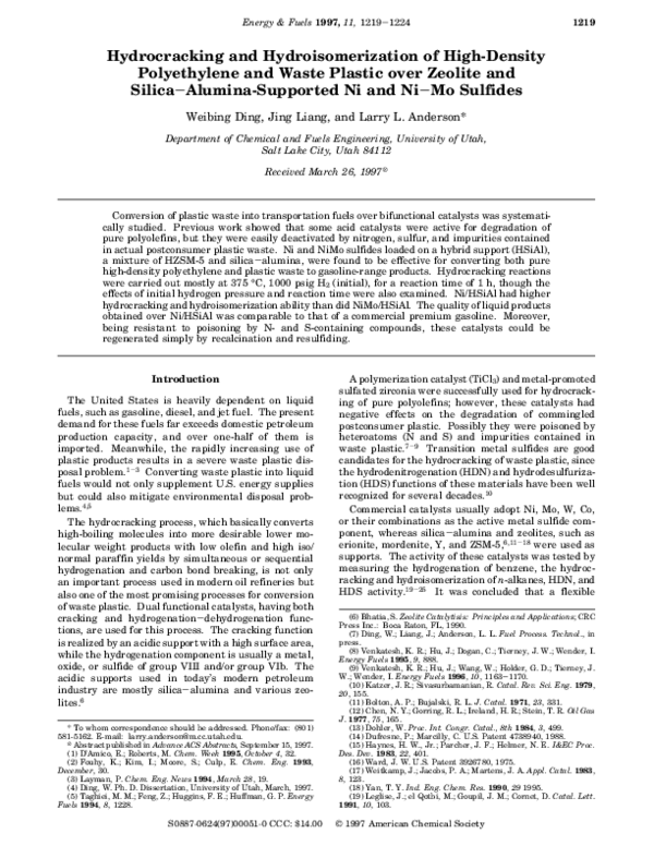 (PDF) Hydrocracking and Hydroisomerization of High-Density Polyethylene ...