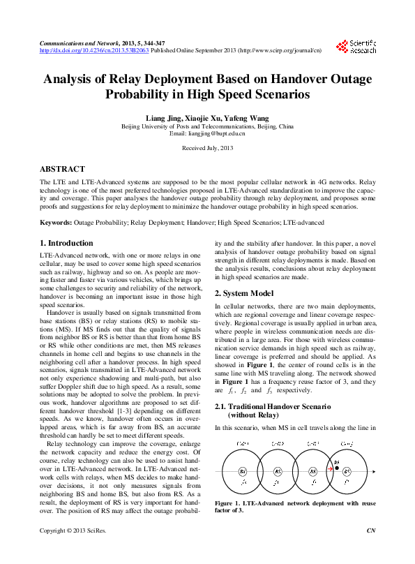 (PDF) Analysis of Relay Deployment Based on Handover Outage Probability in High Speed Scenarios
