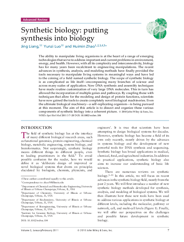 (PDF) Synthetic biology: putting synthesis into biology