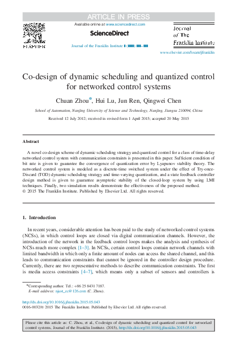 Pdf Co Design Of Dynamic Scheduling And Quantized Control For