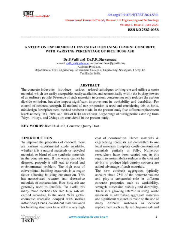 (PDF) A STUDY ON EXPERIMENTAL INVESTIGATION USING CEMENT CONCRETE WITH ...