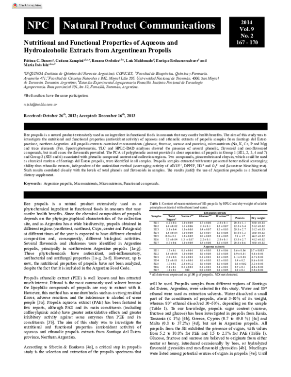 Pdf Nutritional And Functional Properties Of Aqueous And Hydroalcoholic Extracts From