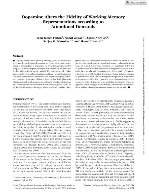 (PDF) Dopamine Alters the Fidelity of Working Memory Representations according to Attentional ...
