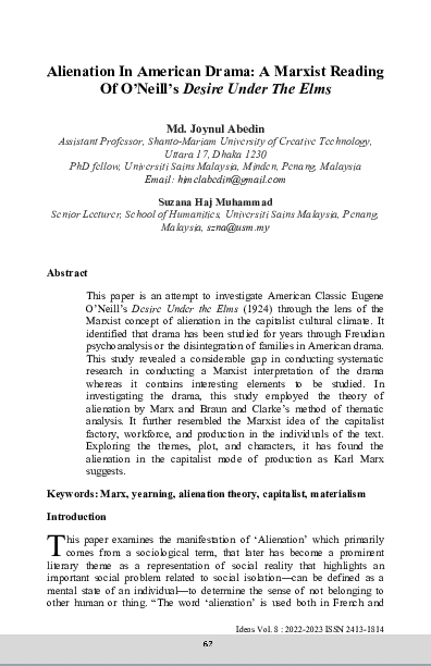 (PDF) Alienation In American Drama: A Marxist Reading Of O'Neill's ...