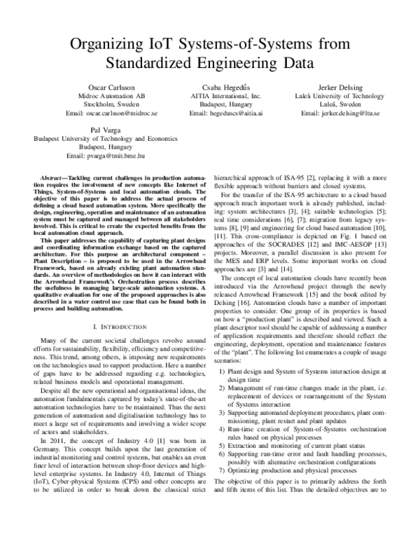 Pdf Organizing Iot Systems Of Systems From Standardized Engineering Data