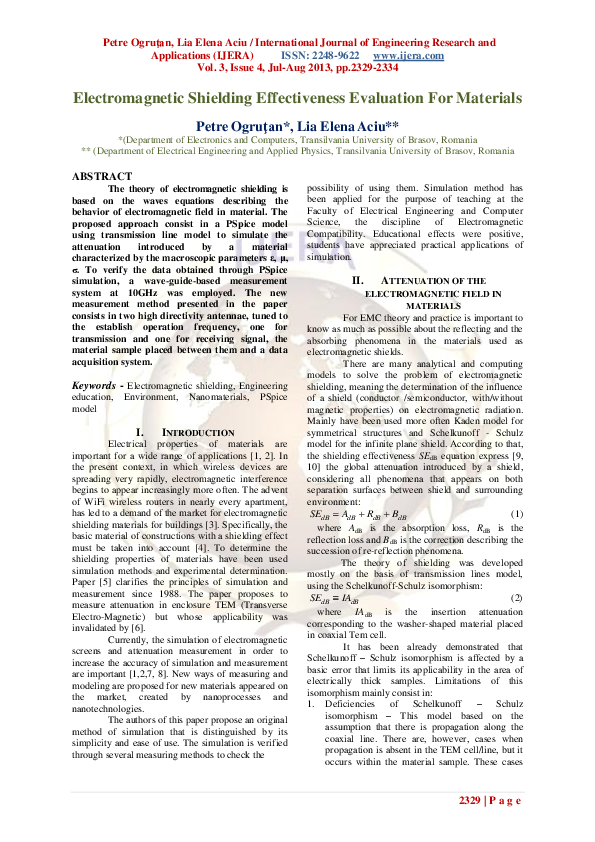 (PDF) Electromagnetic Shielding Effectiveness Evaluation For Materials