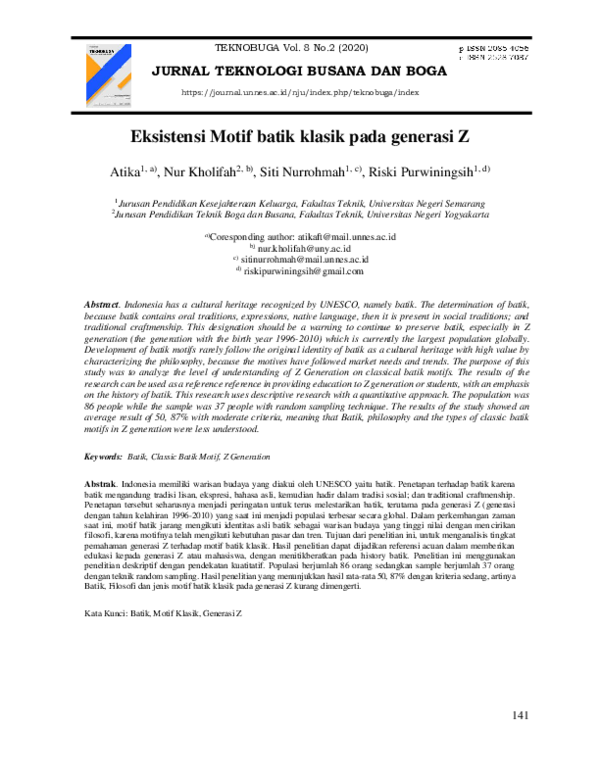 (PDF) Eksistensi Motif batik klasik pada generasi Z