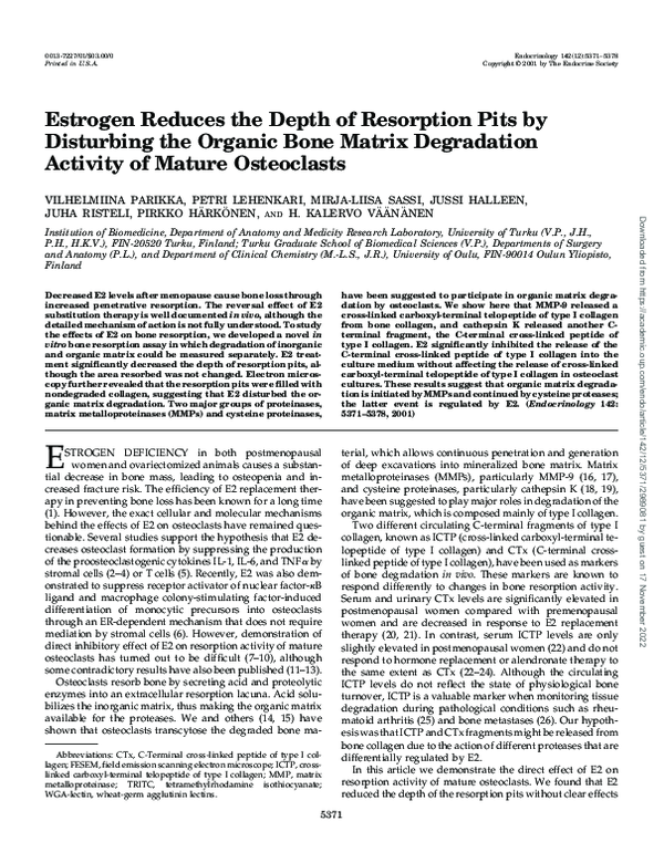 (PDF) Estrogen Reduces the Depth of Resorption Pits by Disturbing the ...