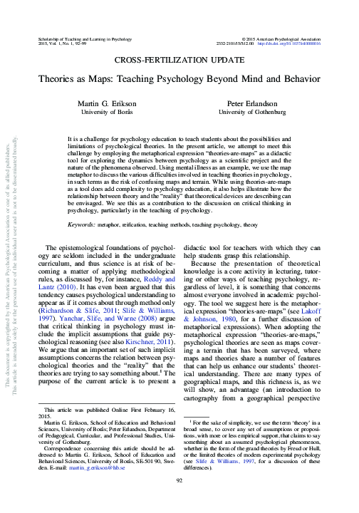 (PDF) Theories as maps: Teaching psychology beyond mind and behavior