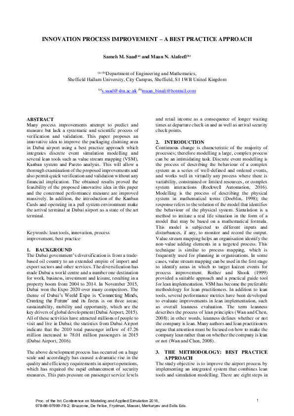 (PDF) Innovation process improvement ? a best practice approach