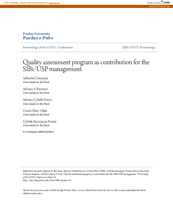 (PDF) Quality assessment program as contribution for the SIBi/USP ...