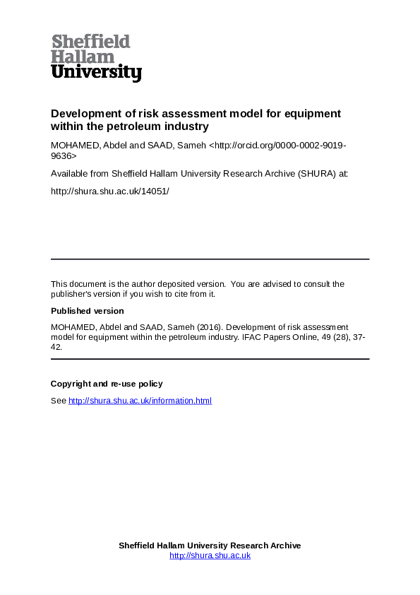 (PDF) Development of risk assessment model for equipment within the ...