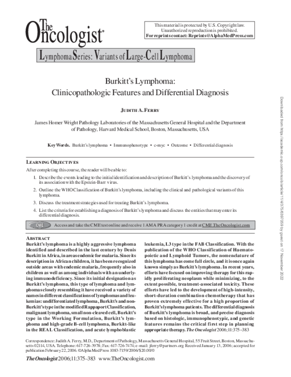 (PDF) Burkitt's Lymphoma: Clinicopathologic Features and Differential Diagnosis