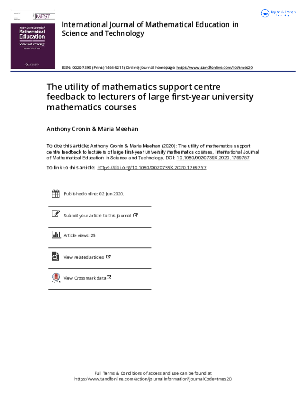 (PDF) The utility of mathematics support centre feedback to lecturers of large first-year ...