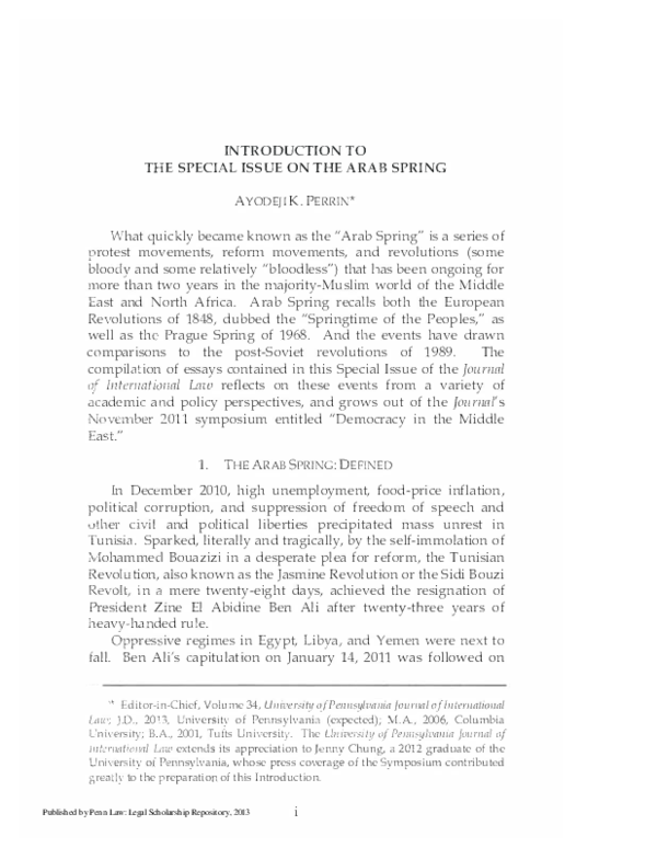 (PDF) Introduction to the Special Issue on the Arab Spring