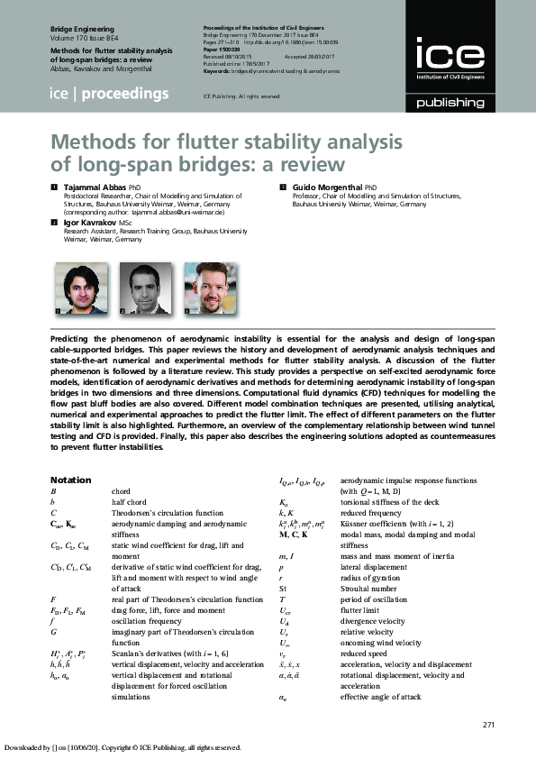 (PDF) Methods for flutter stability analysis of long-span bridges: a review | Tajammal Abbas ...