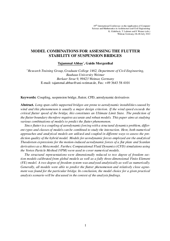 (PDF) Model combinations for assessing the flutter stability of suspension bridges