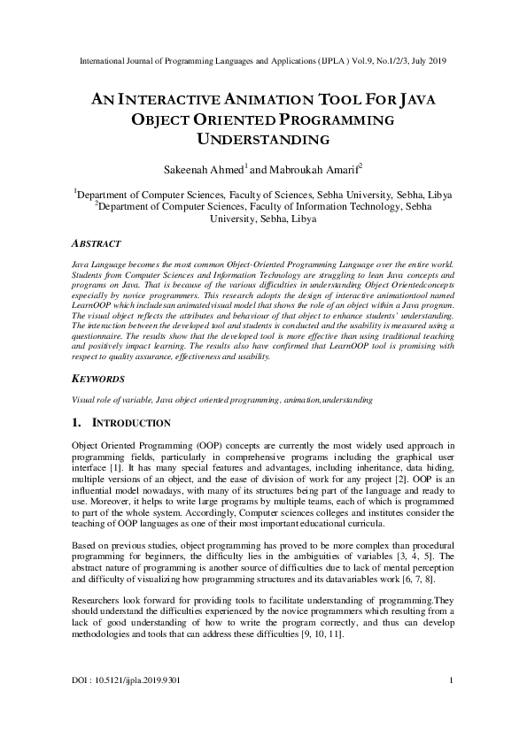 (PDF) An Interactive Animation Tool for Java Object Oriented Programming Understanding