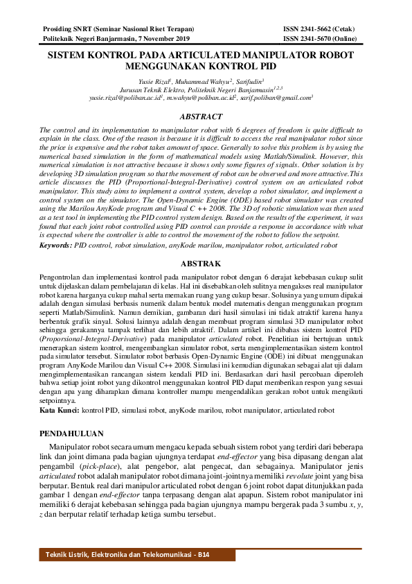 (PDF) Sistem Kontrol Pada Articulated Manipulator Robot Menggunakan Kontrol PID