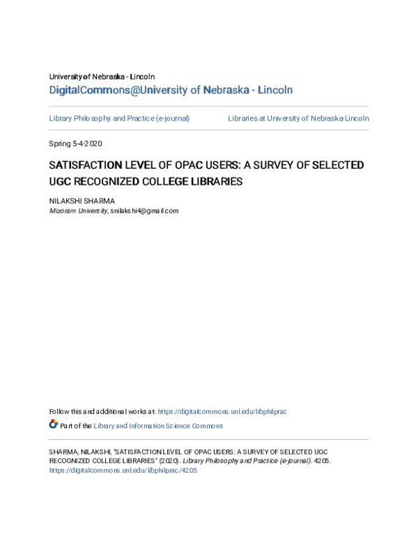 (PDF) Satisfaction Level of Opac Users: A Survey of Selected Ugc ...