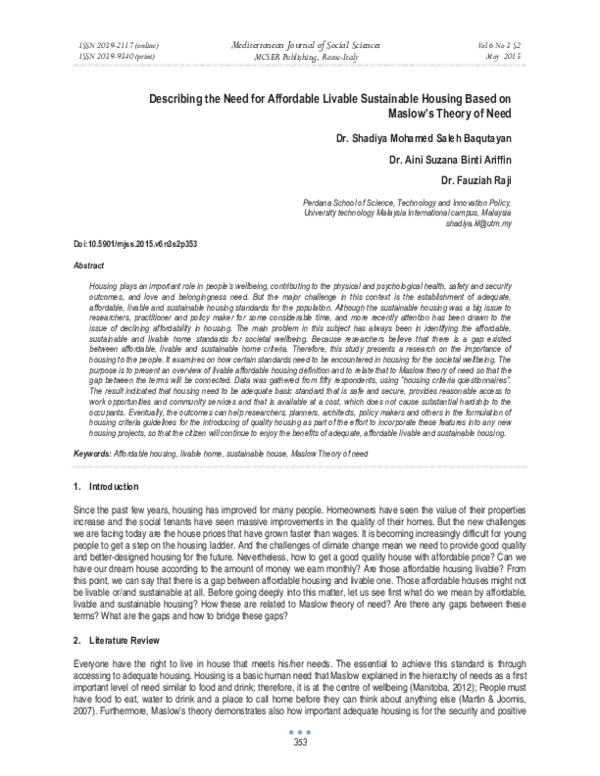 (PDF) Describing the Need for Affordable Livable Sustainable Housing ...