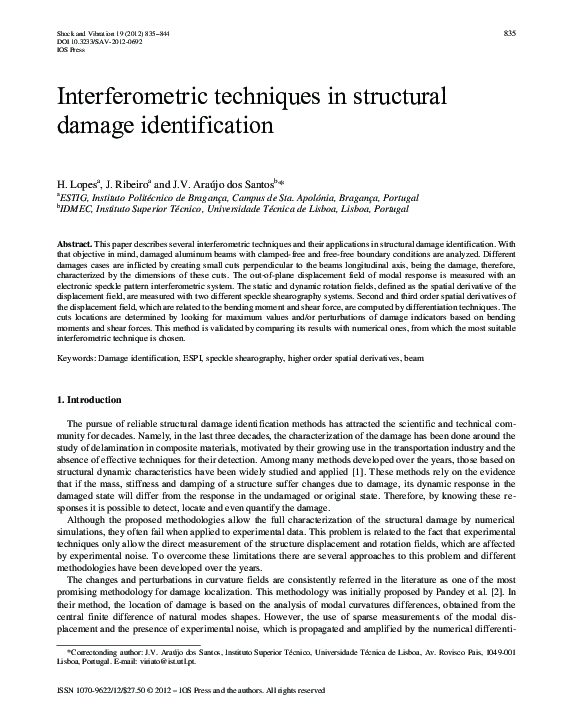 (PDF) Interferometric Techniques in Structural Damage Identification