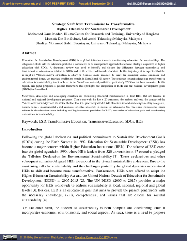Pdf Strategic Shift From Transmissive To Transformative Higher