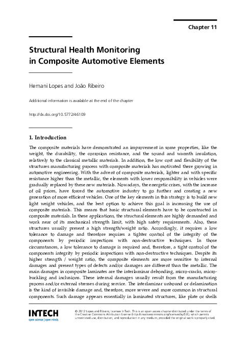 Pdf Structural Health Monitoring In Composite Automotive Elements
