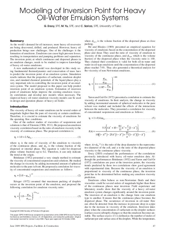 (PDF) Modeling of Inversion Point for Heavy Oil-Water Emulsion Systems