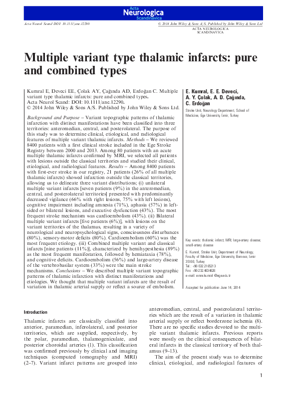 (PDF) Multiple variant type thalamic infarcts: pure and combined types