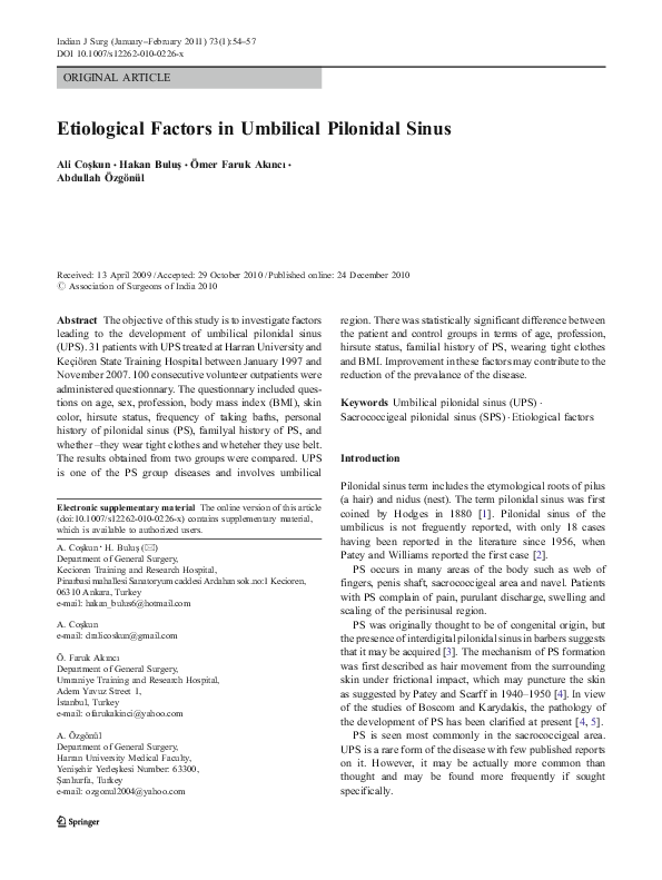 (PDF) Etiological Factors in Umbilical Pilonidal Sinus