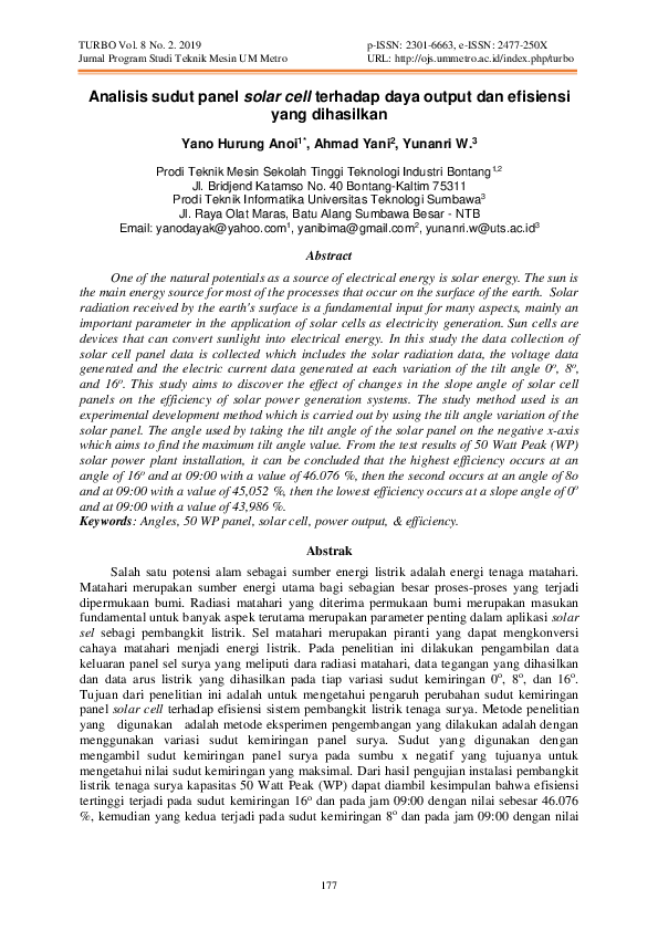 (PDF) Analisis sudut panel solar cell terhadap daya output dan ...