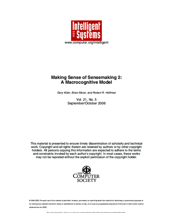 (PDF) Making Sense of Sensemaking 2: A Macrocognitive Model | Brian Moon - Academia.edu
