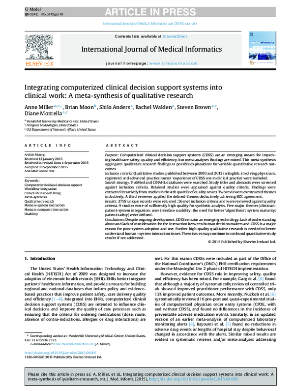 Pdf Integrating Computerized Clinical Decision Support Systems Into Clinical Work A Meta