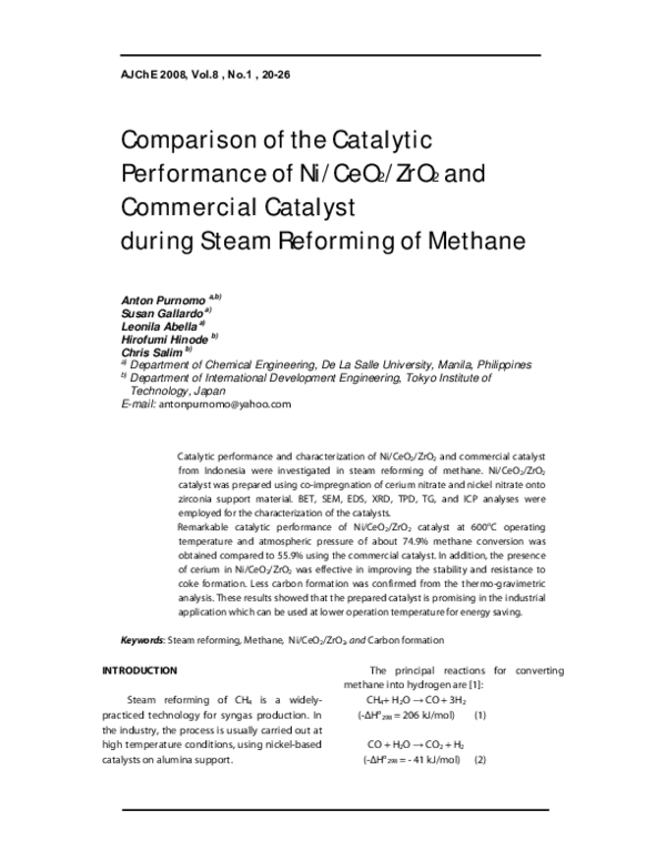 (PDF) Comparison of the Catalytic Performance of Ni/CeO2/ZrO2 and Commercial Catalyst during ...