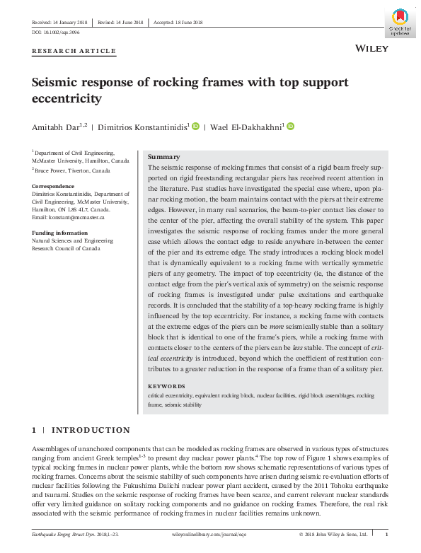 (PDF) Seismic Response of Rocking Frames with Eccentricity Effects