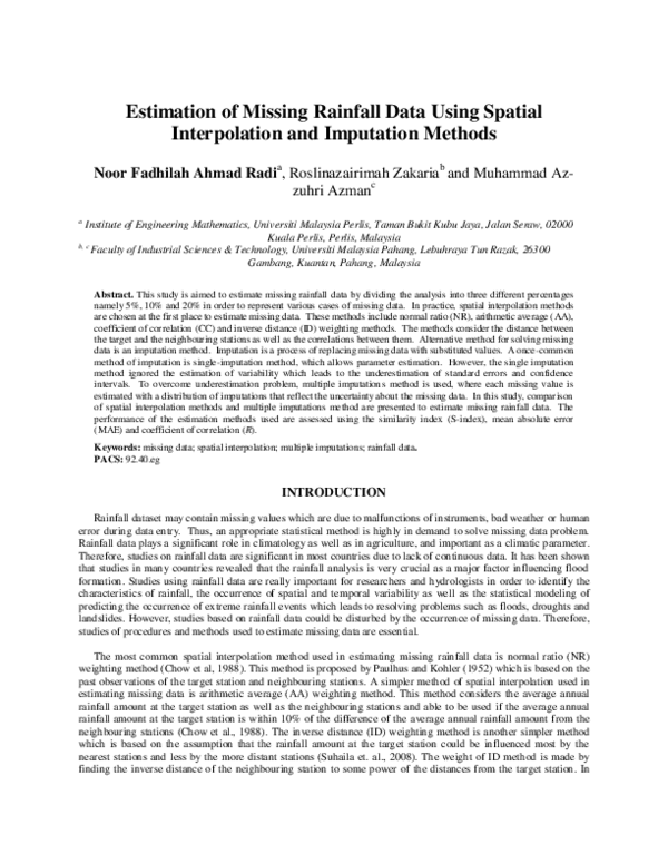 (PDF) Estimation of missing rainfall data using spatial interpolation and imputation methods