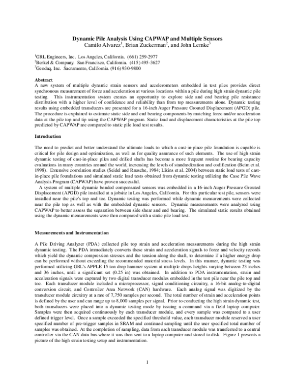 (PDF) Dynamic Pile Analysis Using CAPWAP and Multiple Sensors