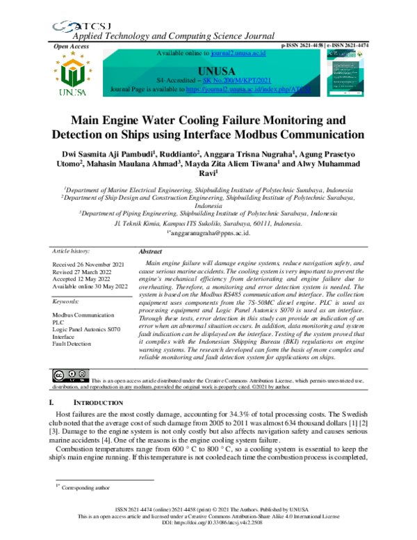 (PDF) Main Engine Water Cooling Failure Monitoring and Detection on ...