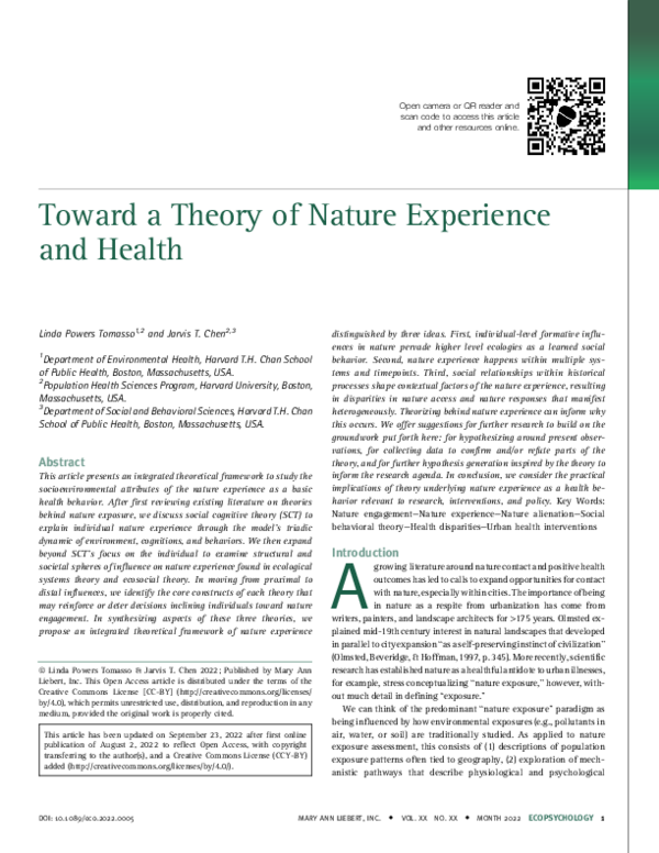 (PDF) Toward a Theory of Nature Experience and Health
