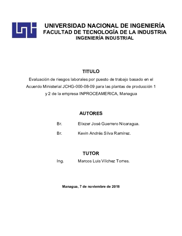 (PDF) Evaluación de riesgos laborales por puesto de trabajo basado en ...