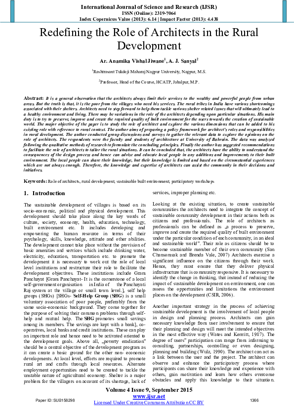 (PDF) Redefining the Role of Architects in the Rural Development