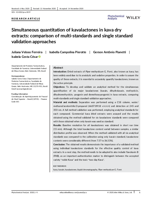 (PDF) Simultaneous quantitation of kavalactones in kava dry extracts: comparison of multi ...