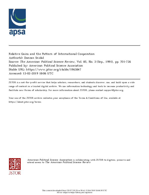 (PDF) Relative Gains and the Pattern of International Cooperation