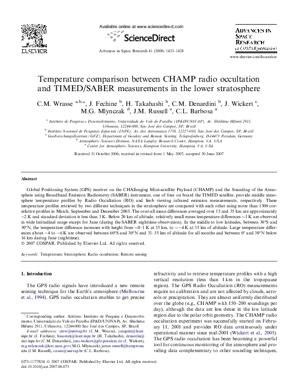 (PDF) Temperature comparison between CHAMP radio occultation and TIMED ...