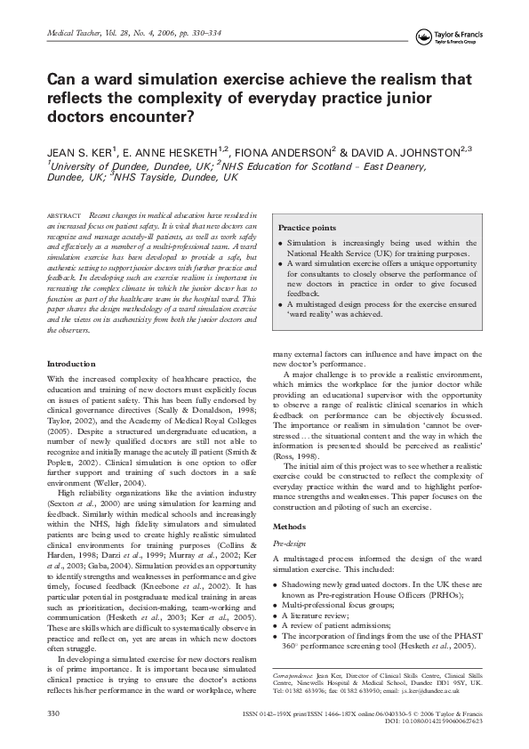 (PDF) Can a ward simulation exercise achieve the realism that reflects ...